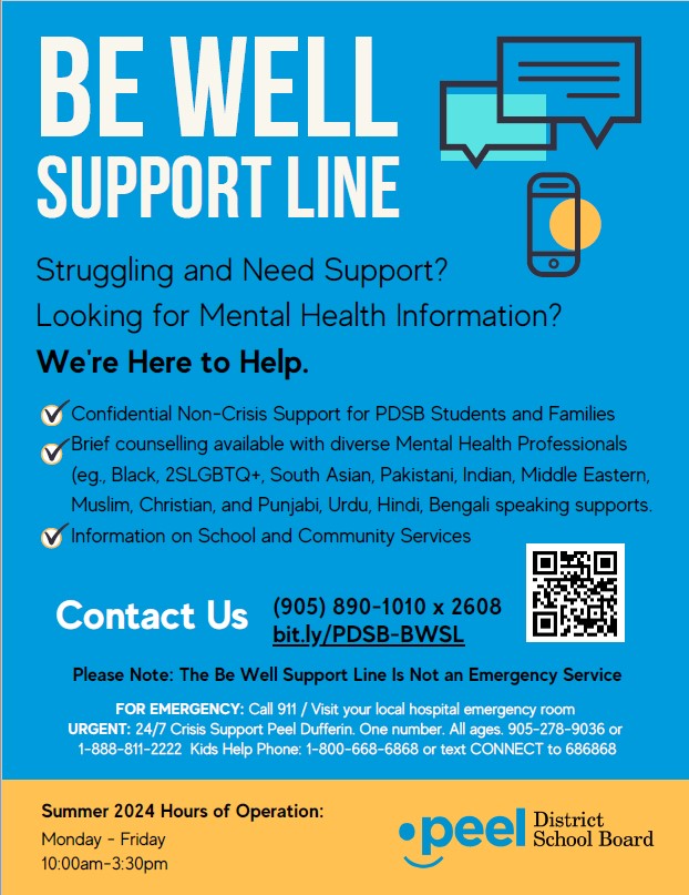 The Be Well Line and Groups at PDSB are OPEN this summer! – Councillor ...
