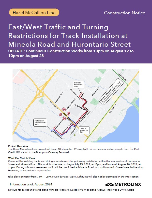 UPDATE Metrolinx Notice – Construction Impacts – Councillor Stephen ...