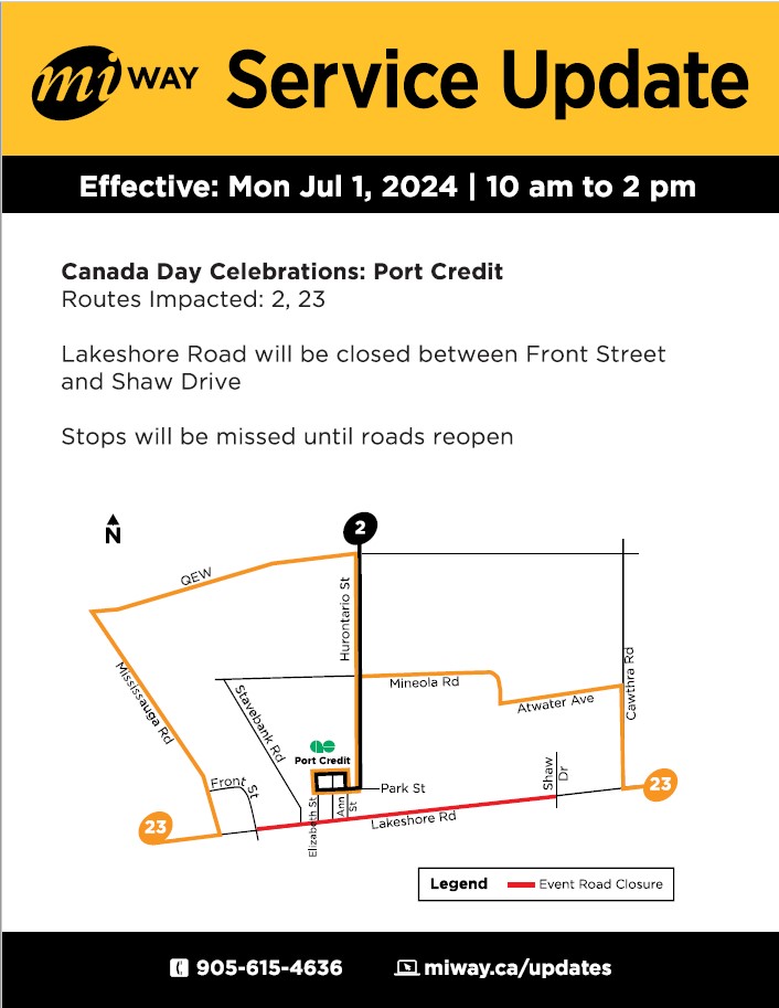 Canada Day Port Credit Celebration MiWay Detours – Monday July 1, 2024 ...