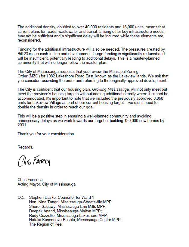 Motion to Request Review of EMZO for 1082 Lakeshore Road East ...