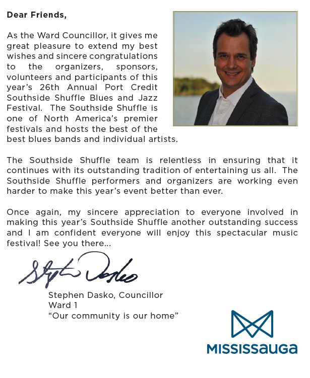 Southside Shuffle Letter of Greeting – Councillor Stephen Dasko, Ward 1