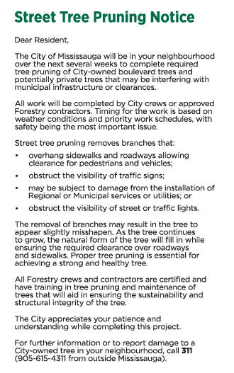 Street Tree Pruning Notice – Councillor Stephen Dasko, Ward 1